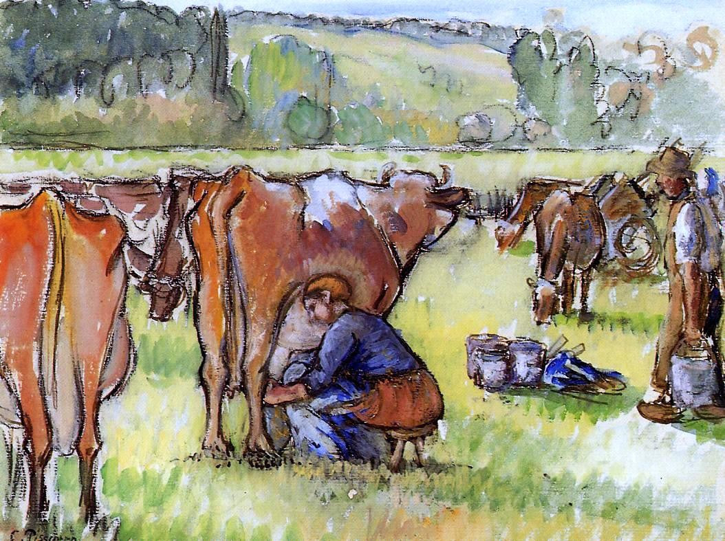 Camille Pissarro Milking Cows Oil Painting – OilPaintingsForSale.com