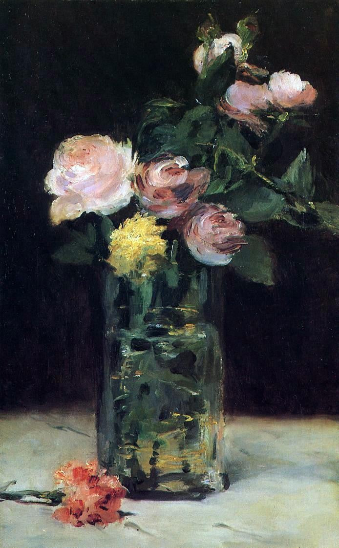 Edouard Manet Roses in a Glass Vase Oil Painting – OilPaintingsForSale.com