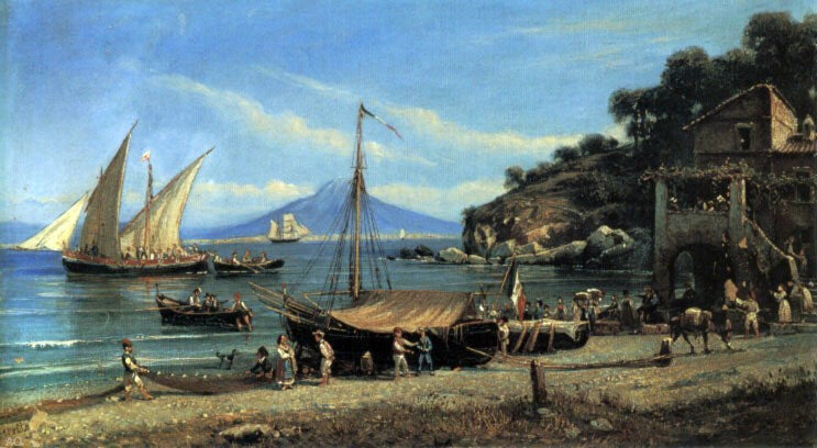 Giovanni Serritelli Figures on a beach near Naples Oil Painting ...